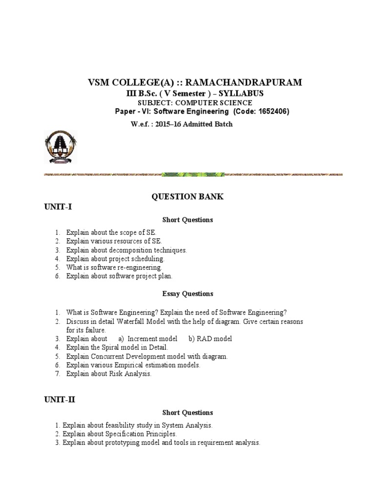 Software Engineering Question Bank | Download Free PDF | Software ...