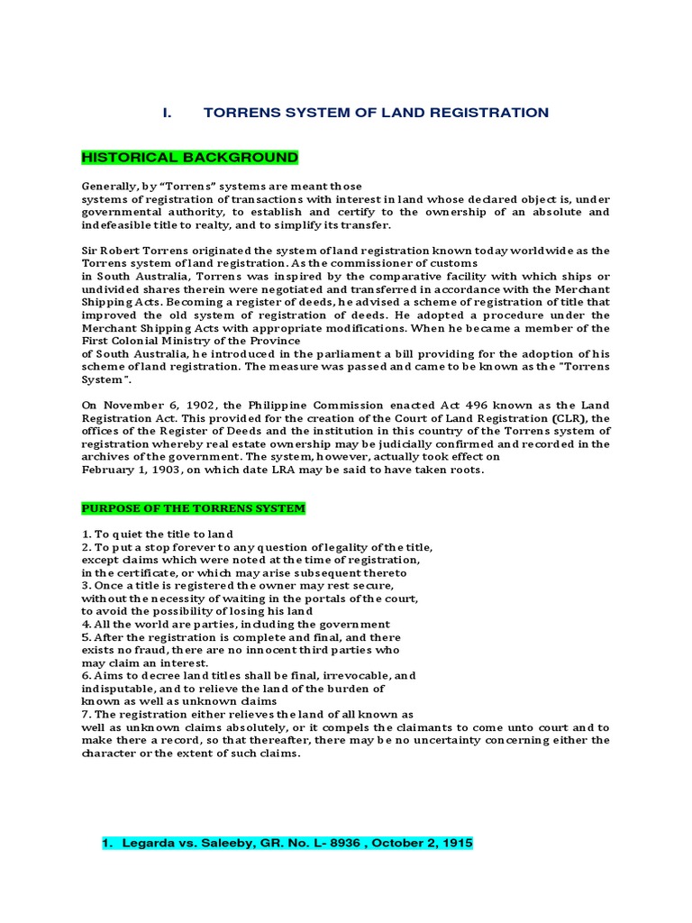 Overview of the Torrens System in the Philippines | PDF | Civil Law ...