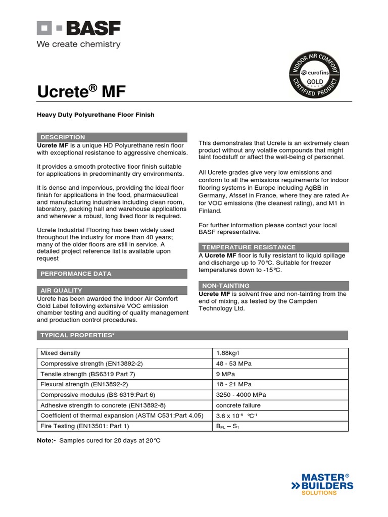 Ucrete MF Flooring - BASF Data Sheet A | PDF | Concrete | Volatile Organic Compound