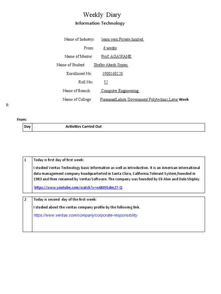 Weekly Diary: Information Technology | PDF | Cloud Computing | Virtualization