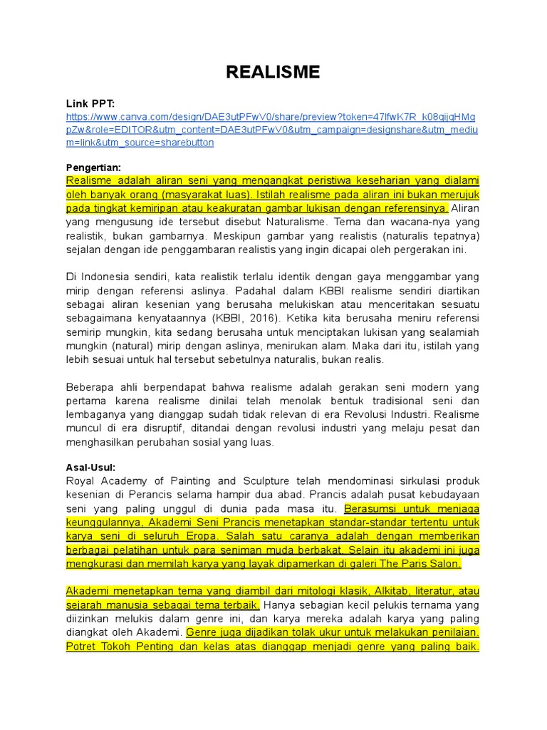 REALISME DAN TOKOH GUSTAVE COURBET | PDF