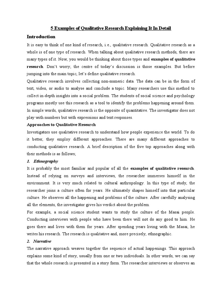 5 Examples of Qualitative Research Explaining It in Detail | PDF ...