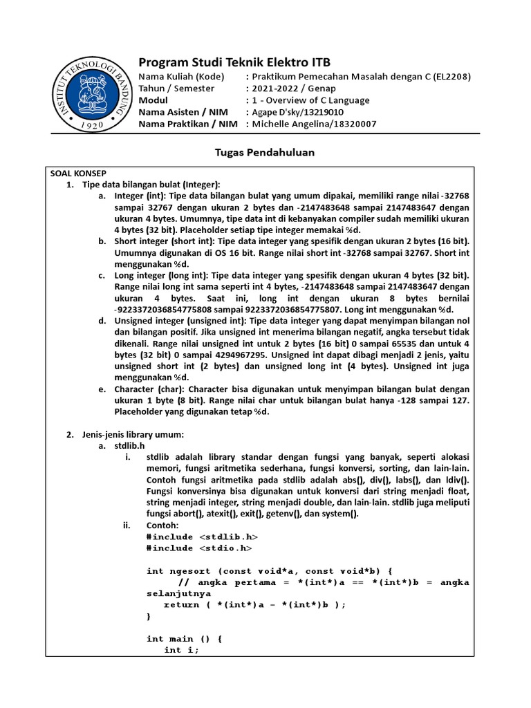 Panduan Praktikum C ITB | PDF | Komputer | Teknologi & Rekayasa