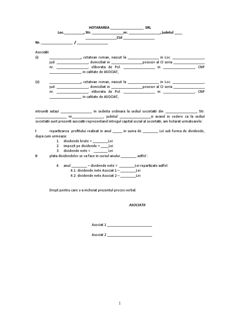 Model AGA Dividende Mai Multi Asociati | PDF