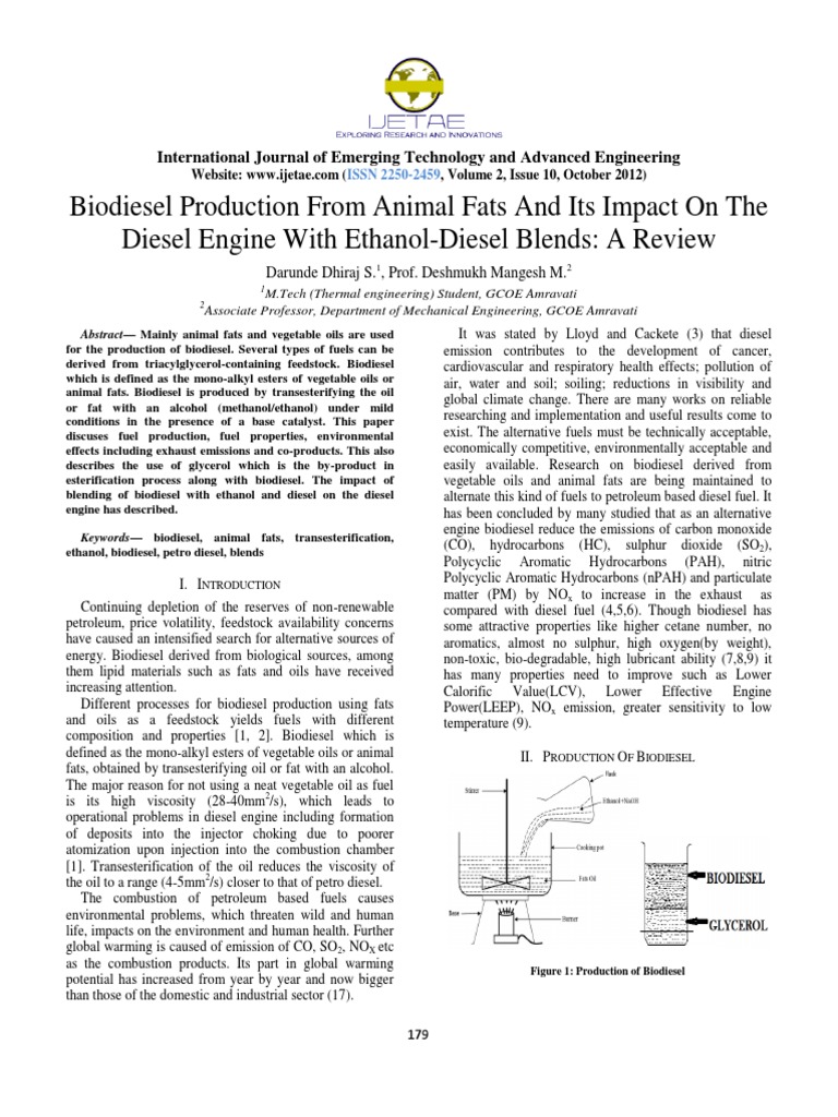 Biodiesel Production From Animal Fats Review | PDF | Biodiesel | Diesel ...