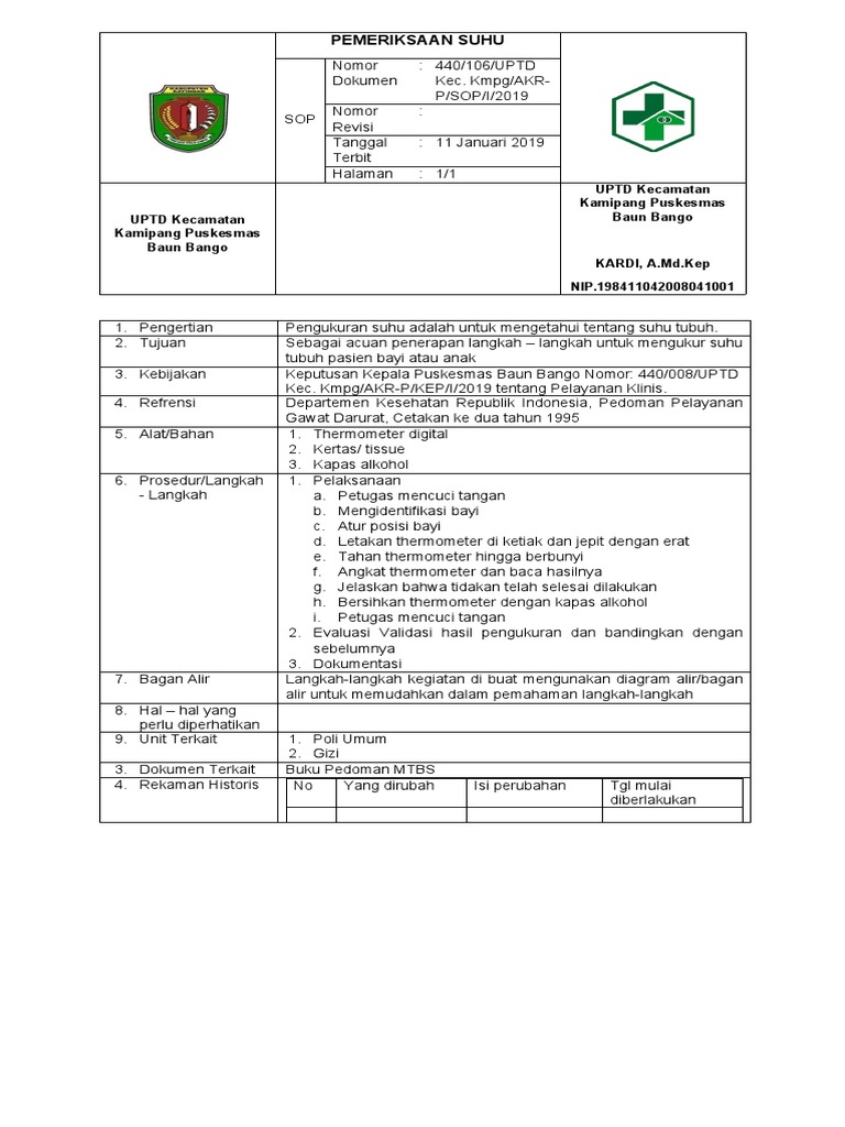 SOP MTBS Pemeriksaan Suhu | PDF