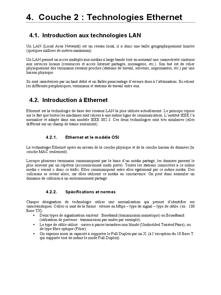 Couche Technologies Ethernet | PDF | Ethernet | Informatique