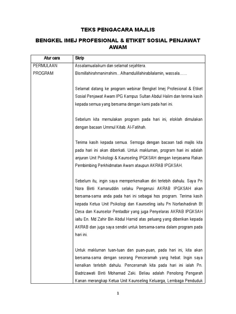 Teks Hos Webinar Etiket Sosial | PDF