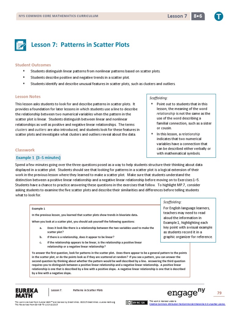 Math g8 m6 Topic B Lesson 7 Teacher | PDF | Scatter Plot | Common Core ...