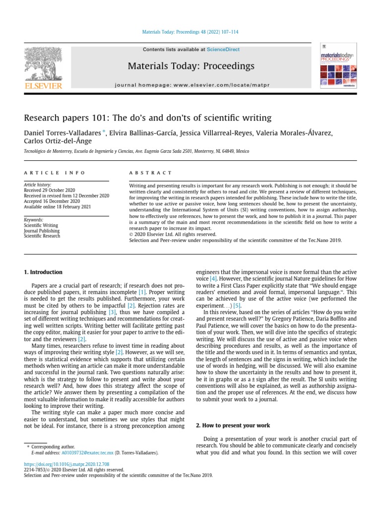Research Papers The Do's and Don'ts of Scientific Writing | PDF ...