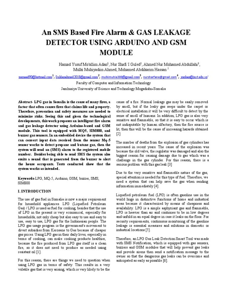 An SMS Based Fire Alarm & GAS LEAKAGE DETECTOR USING ARDUINO AND GSM ...