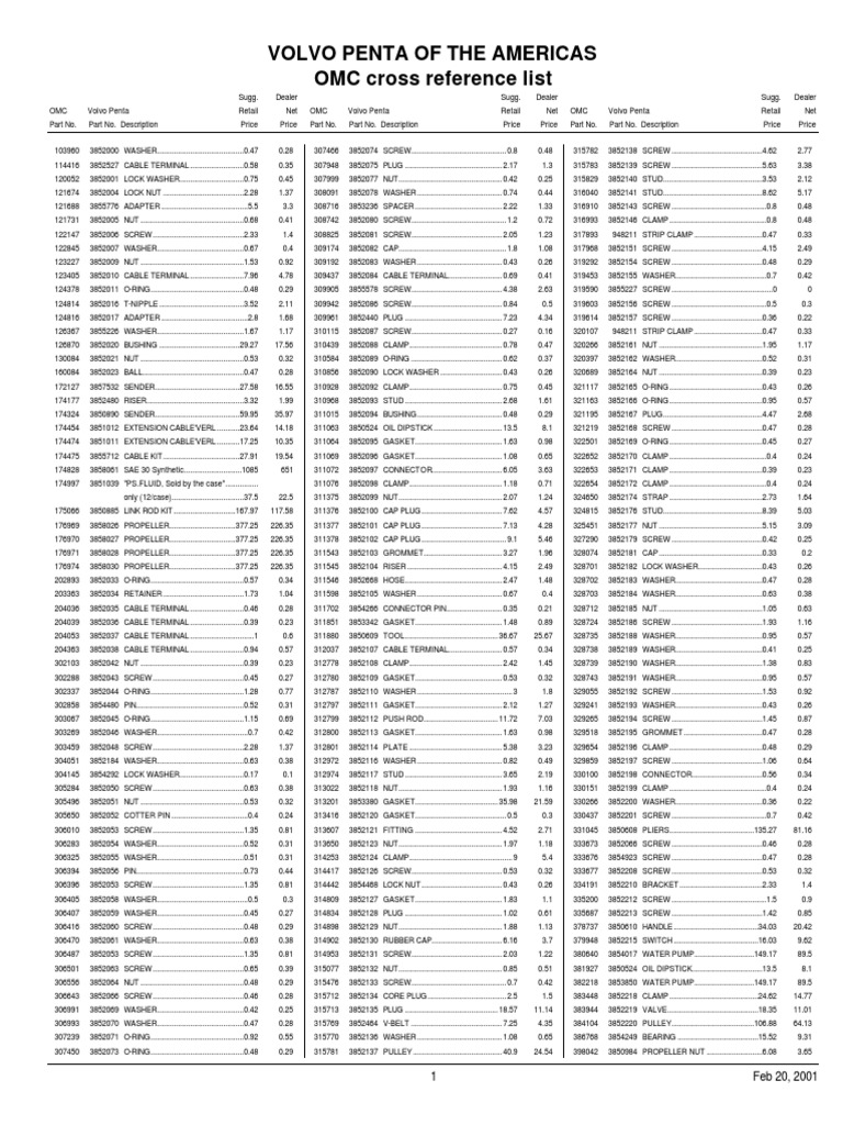 Volvo Penta of The Americas OMC Cross Reference List | PDF | Electrical ...