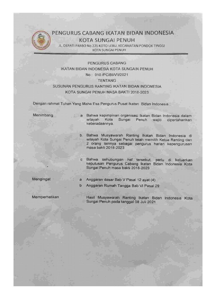 SK Pengurus Ranting Ibi Kota | PDF