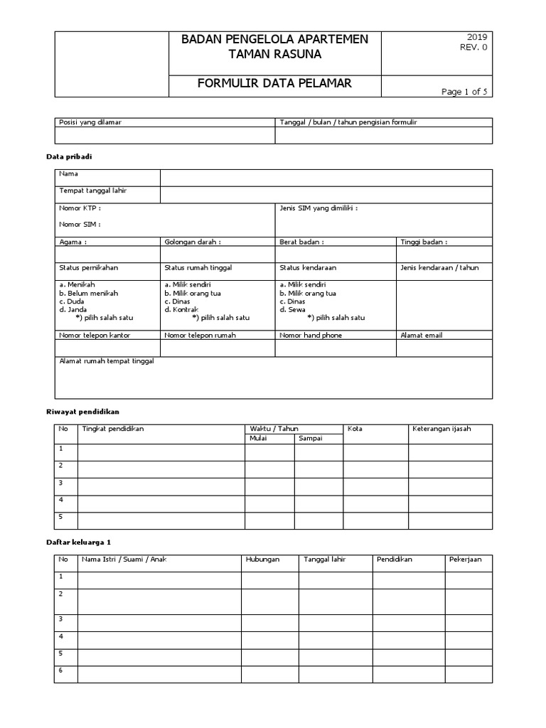 Form Biodata Pelamar | PDF