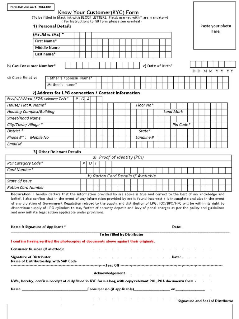 Know Your Customer (KYC) Form: 1) Personal Details (MR./MRS./MS) | PDF ...