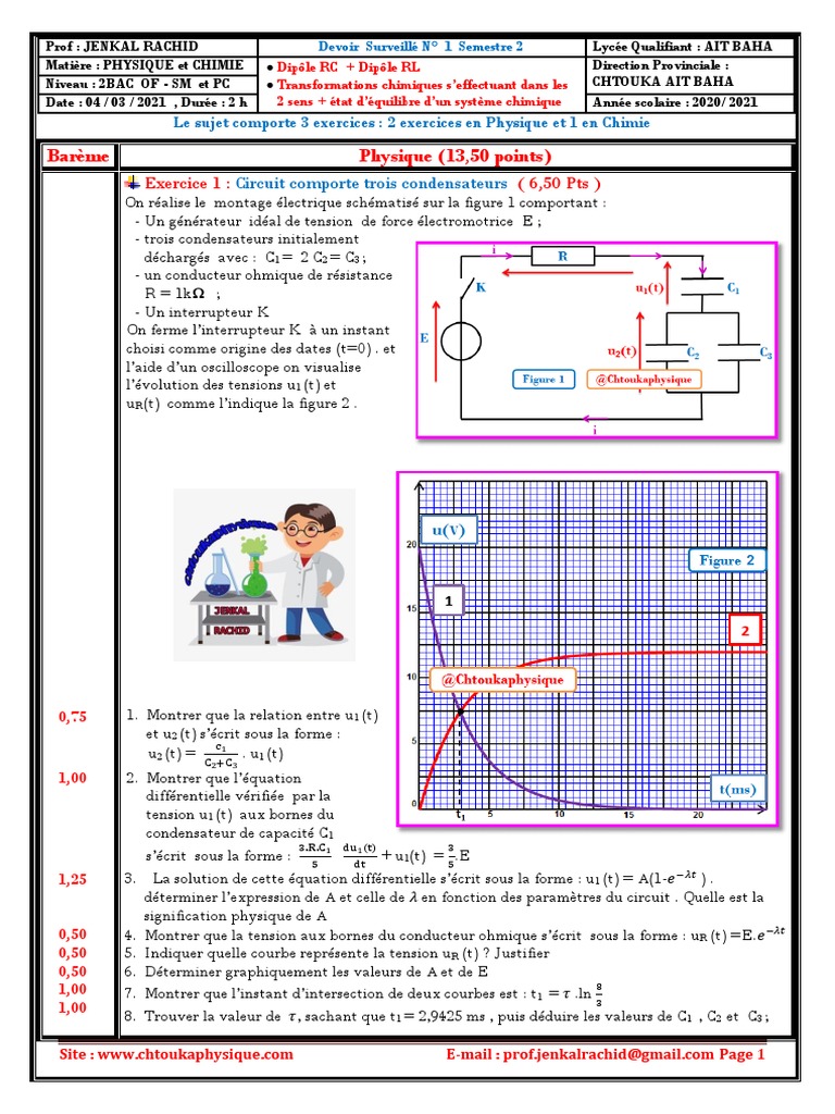 Devoir Surveillé #1 Semestre 2, 2BAC BIOF SM Et PC, 2020-2021, PR JENKAL RACHID | PDF | Tension ...