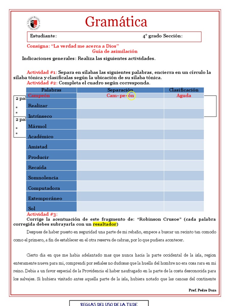 Actividades de Acentuación y Clasificación | PDF | Robinson Crusoe | Lingüística