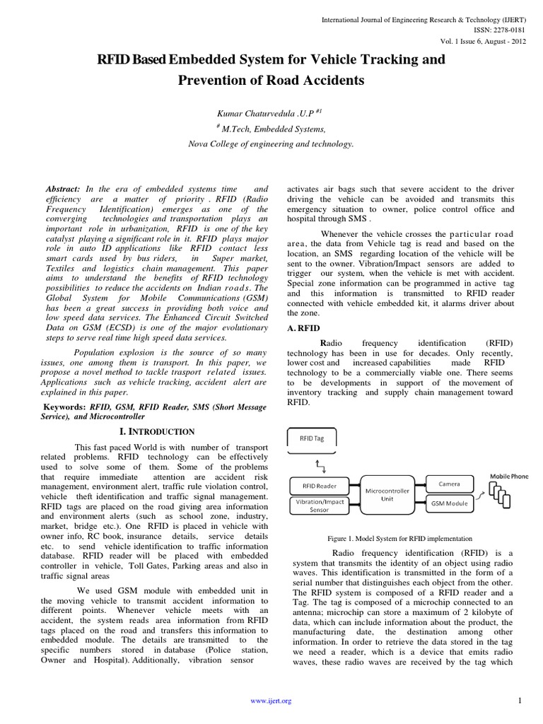 Rfid Based Embedded System For Vehicle Tracking and Prevention of Road ...