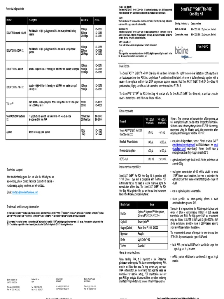 Sensifast Sybr No Rox One Step Kit Es 1740563 | PDF | Reverse ...