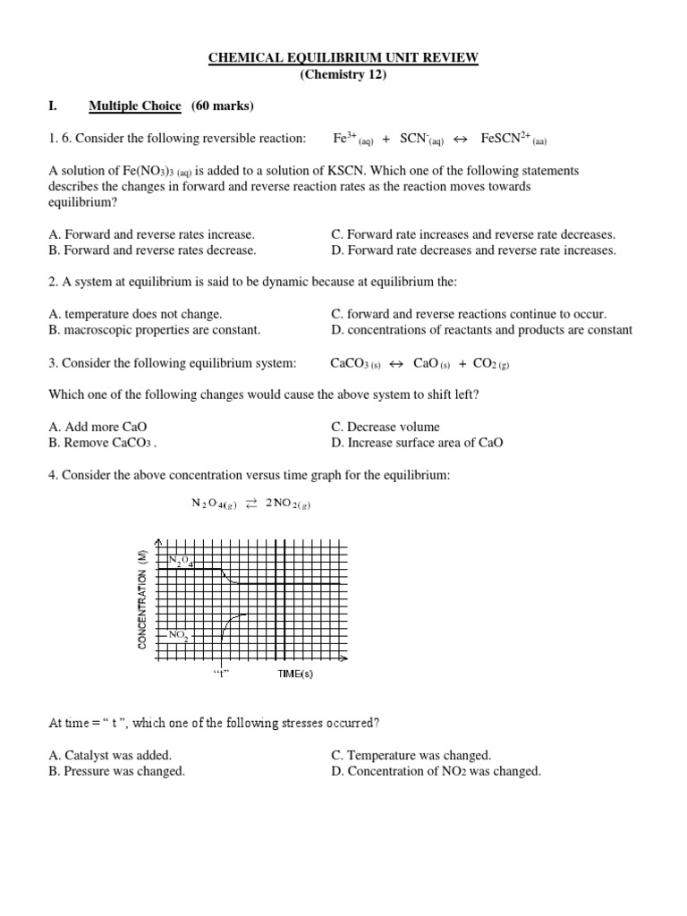 Chemistry 12: Chemical Equilibrium Review | PDF | Chemical Equilibrium ...