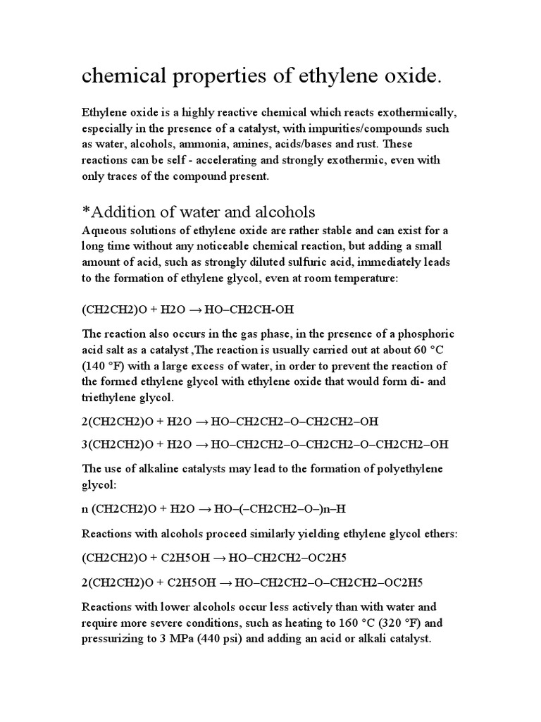 Chemical Properties of Ethylene Oxide | PDF | Ethylene | Ammonia