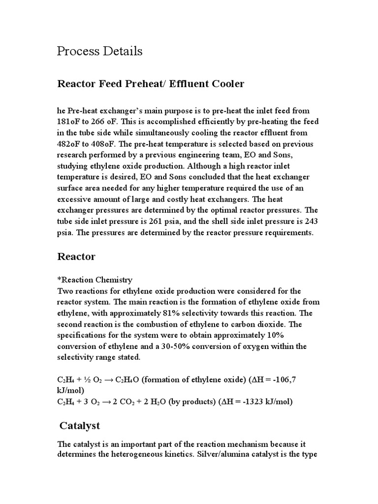 Process Details: Reactor Feed Preheat/ Effluent Cooler | PDF | Chemical ...