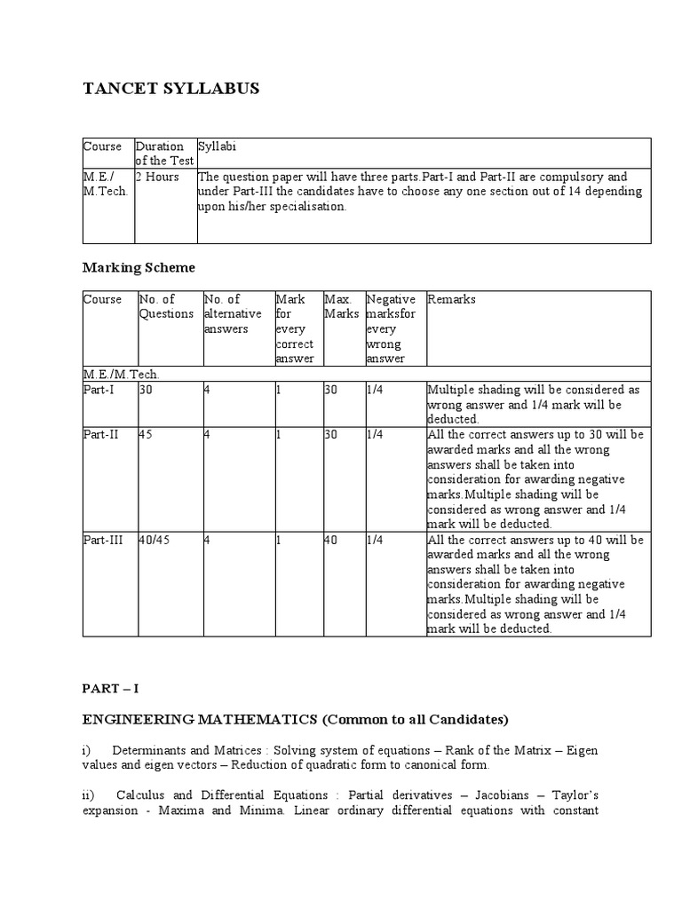 Tancet Syllabus: Marking Scheme | PDF | Electronic Circuits | Electronics