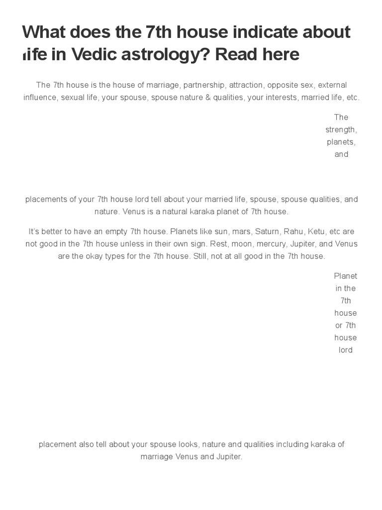 Vedic Astrology: Insights on the 7th House | PDF | Hindu Astrology ...