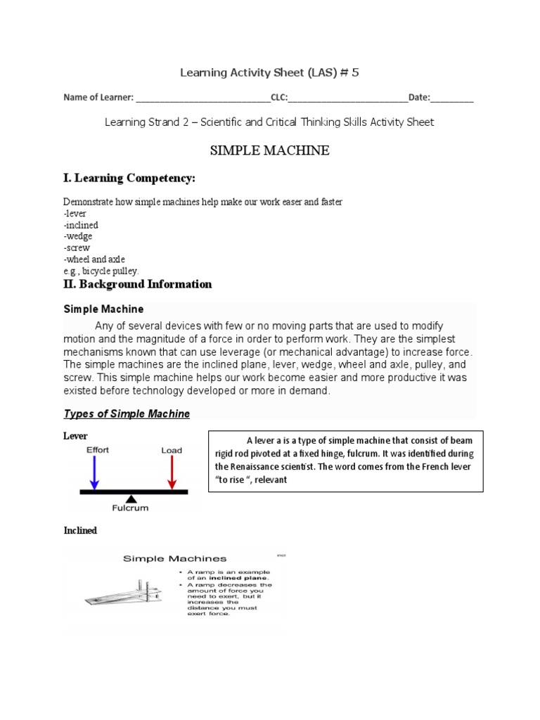 Simple Machine: I. Learning Competency | PDF | Machines | Lever