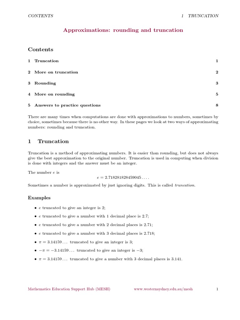 Approximations: Rounding and Truncation: Examples | PDF | Numbers | Rounding
