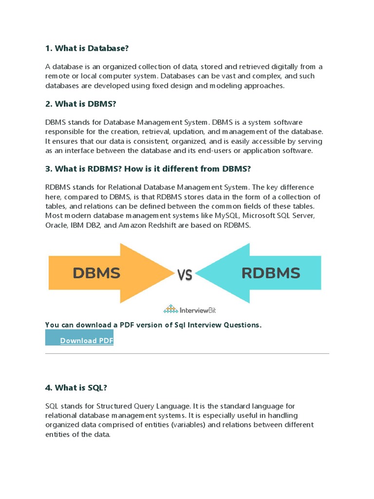 What Is Database You Can Download A Pdf Version Of Sql Interview Questions Pdf Database