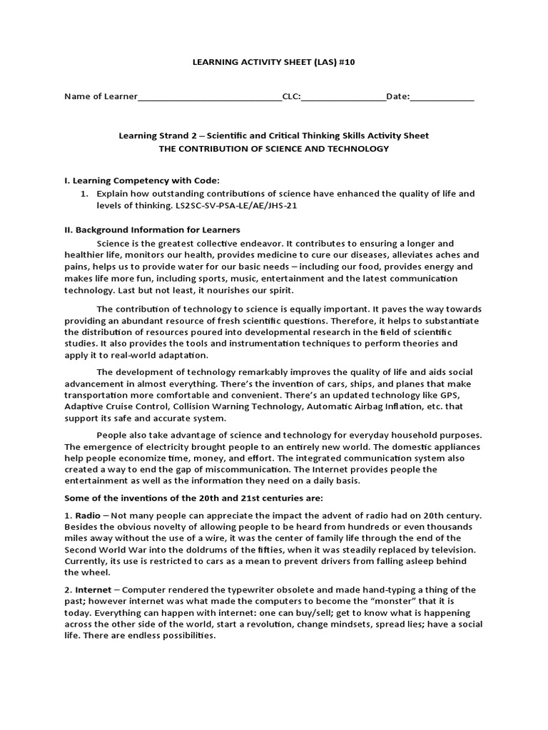 LS2 - Las #10 | PDF | Science | Learning