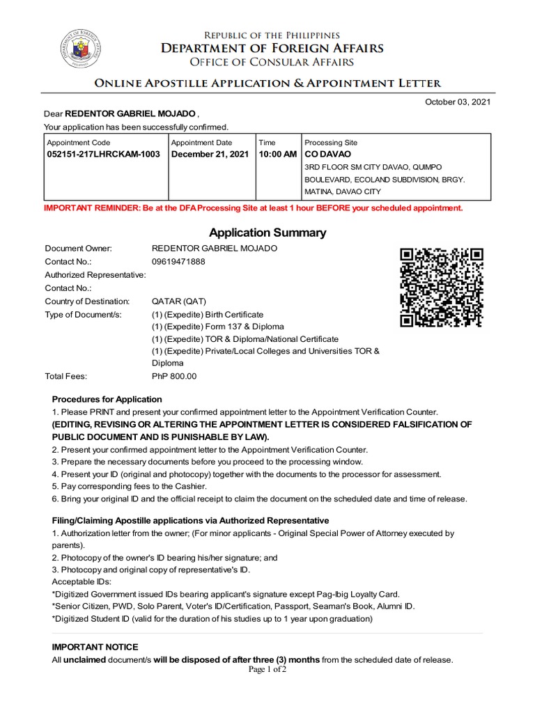 Apostille Appointment | PDF | Identity Document | Document