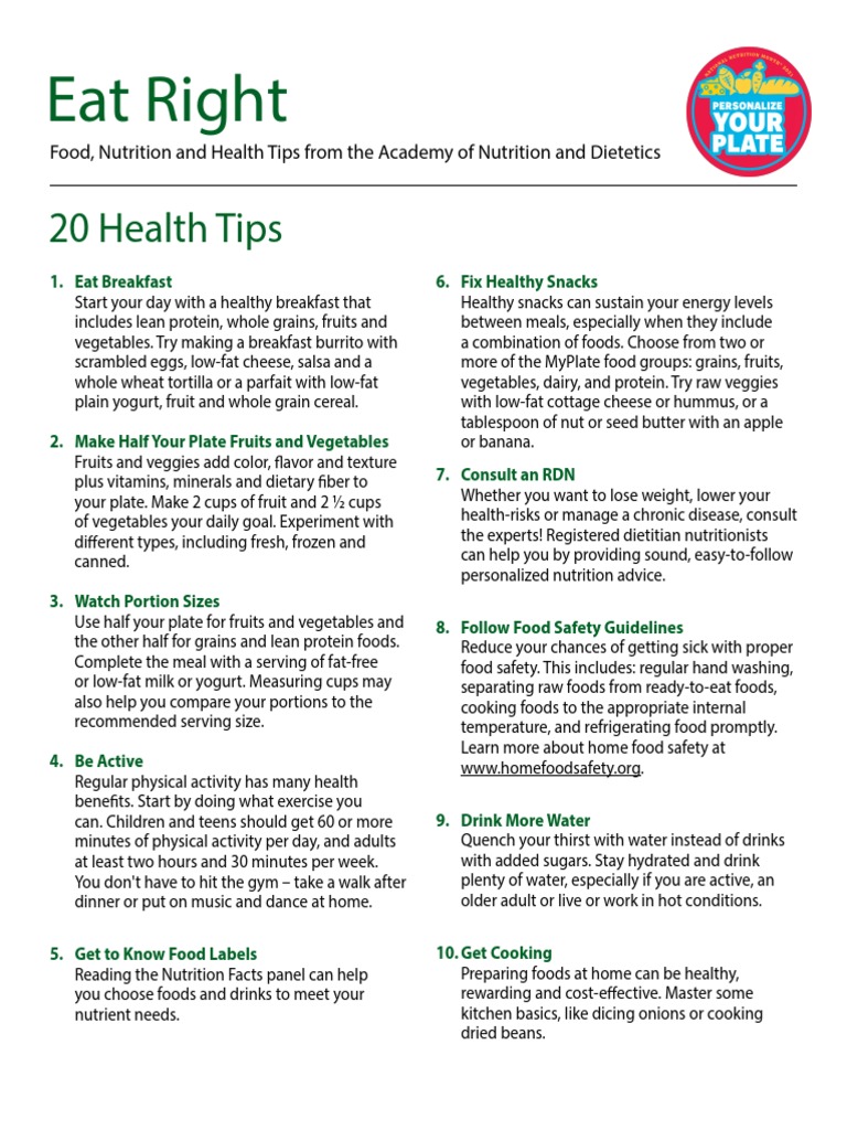 Eat Right: 20 Health Tips | PDF | Foods | Dietitian