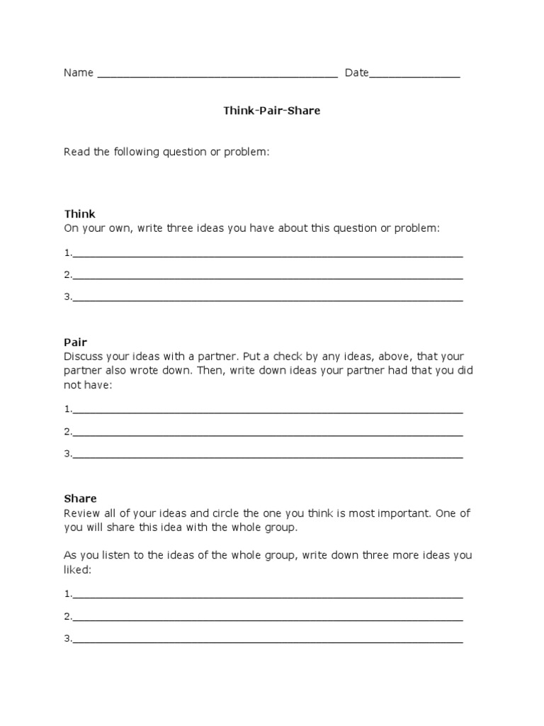 Think Pair Share Template | PDF