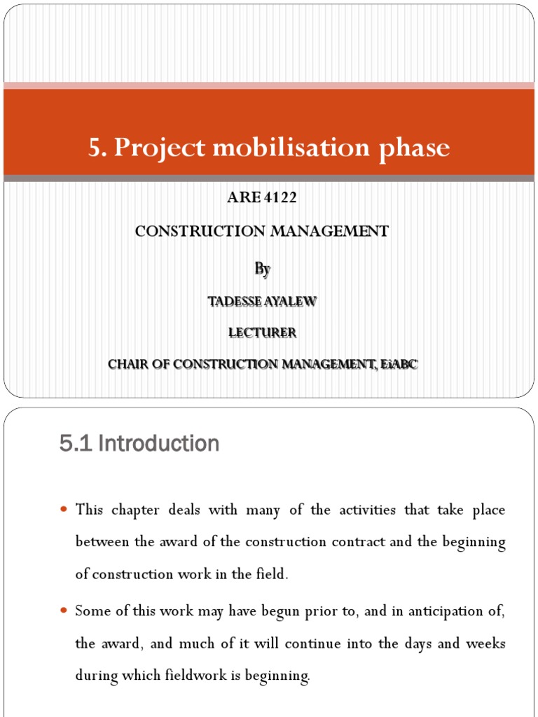Project Mobilisation Phase: ARE 4122 Construction Management | PDF ...