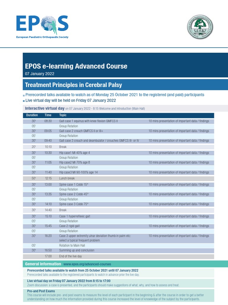 EPOS E-Learning Advanced Course: Treatment Principles in Cerebral Palsy | Download Free PDF ...