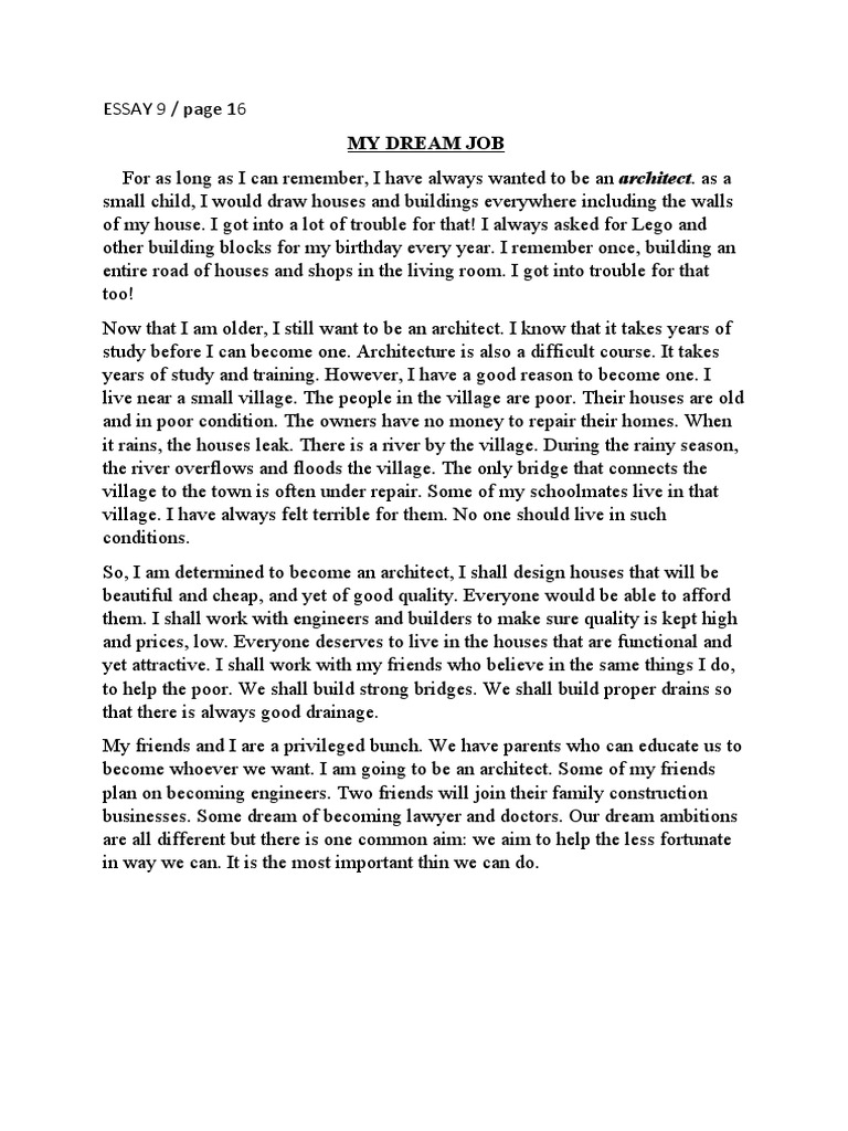 Essay 9 - My Dream Job | PDF
