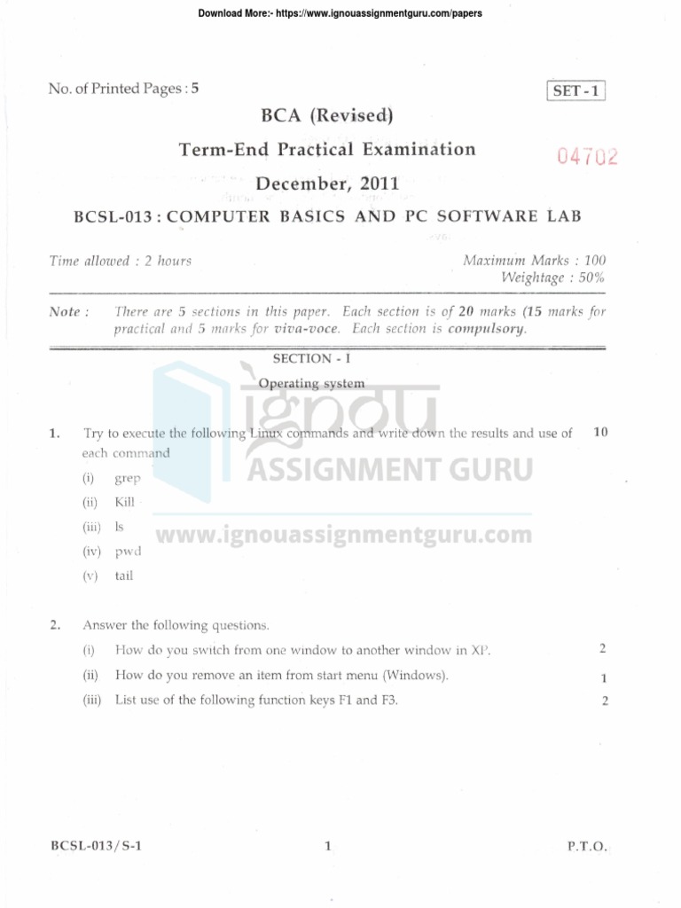 BCSL 013 Previous Year Question Papers by Ignouassignmentguru | PDF ...