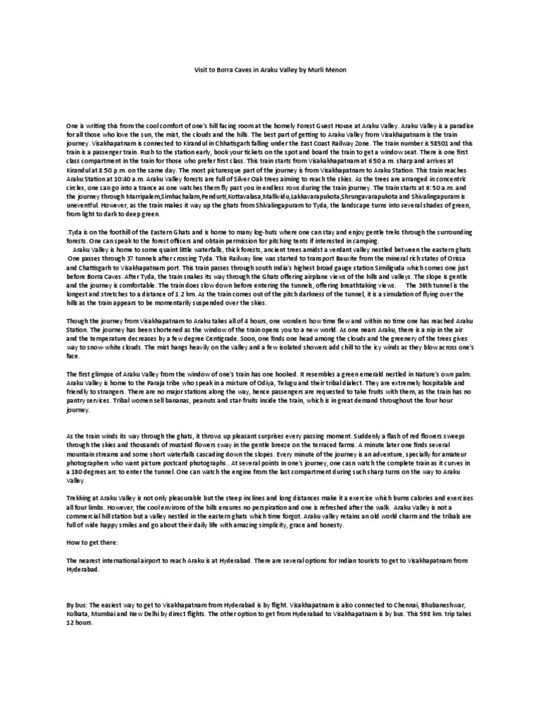 Visit To Borra Caves in Araku Valley by Murli Menon | PDF | Foods