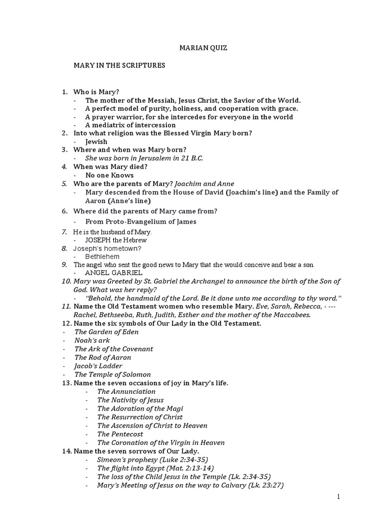 Marian Quiz Reviewer | PDF | Mary, Mother Of Jesus | Rosary
