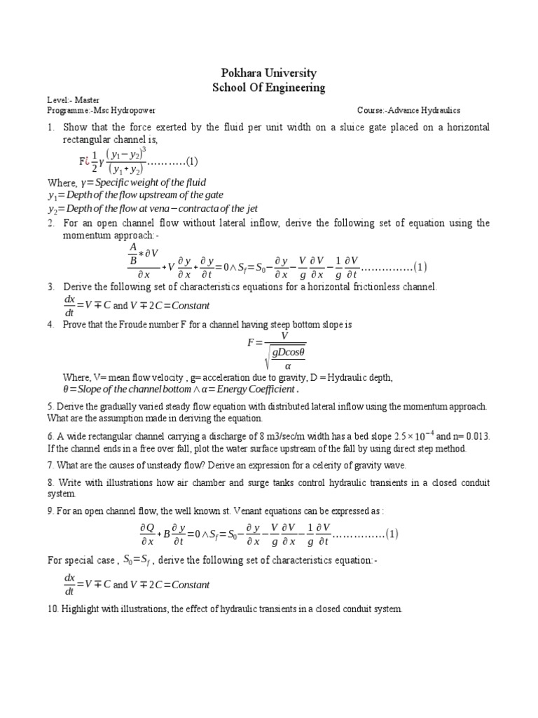 Advance Hydraulics Assignment | PDF | Fluid Dynamics | Mechanics