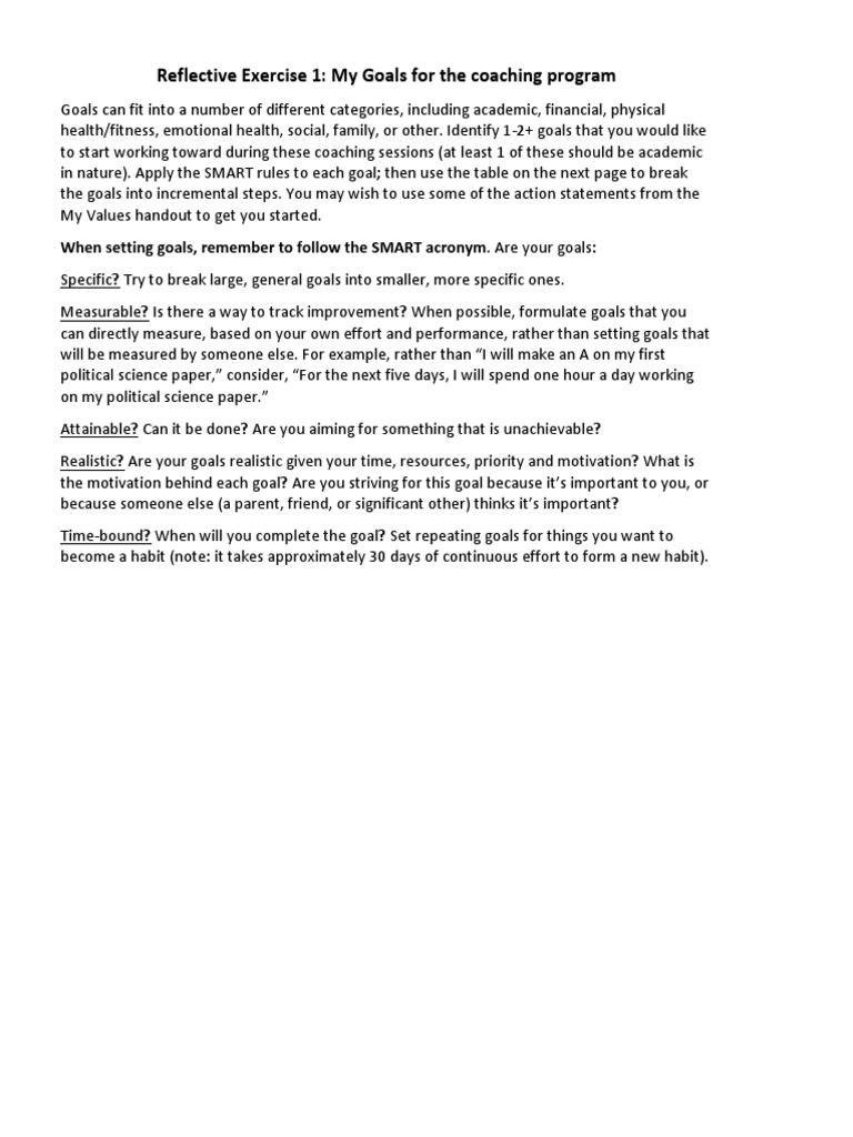 Smart Goals Exercise | PDF | Goal | Behavior Modification