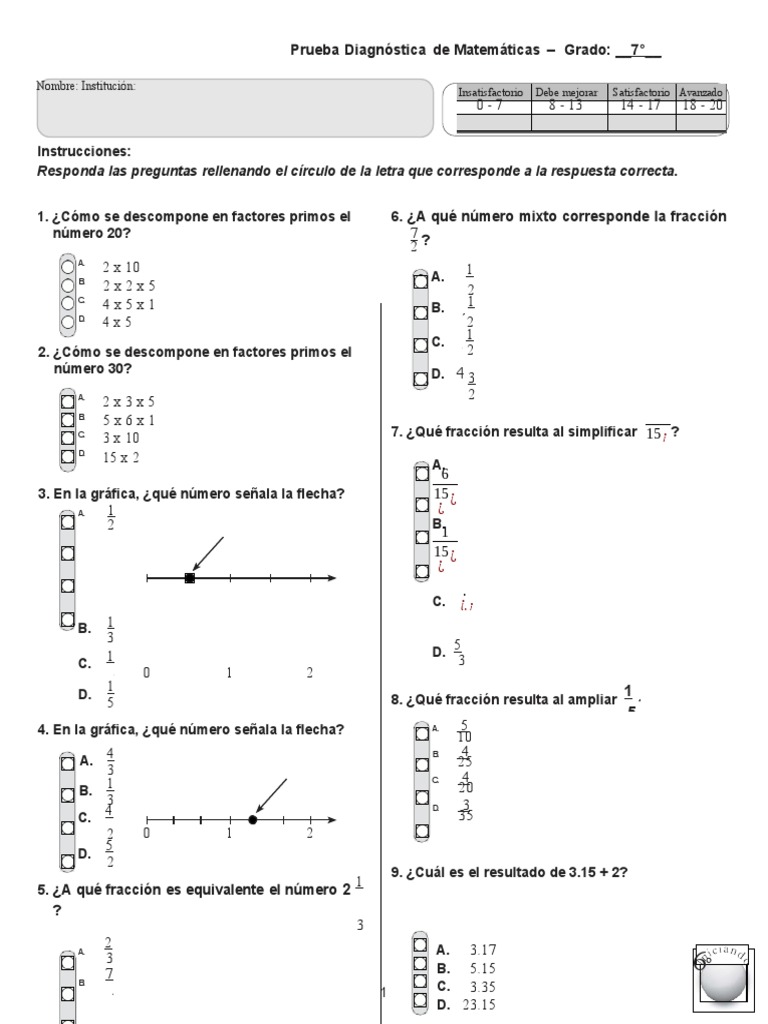 Prueba Diagnostica Grado Sexto | PDF | Matemática Elemental | Matemáticas