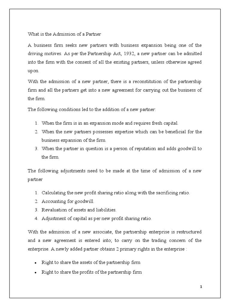 Admission of Partner | PDF | Goodwill (Accounting) | Partnership