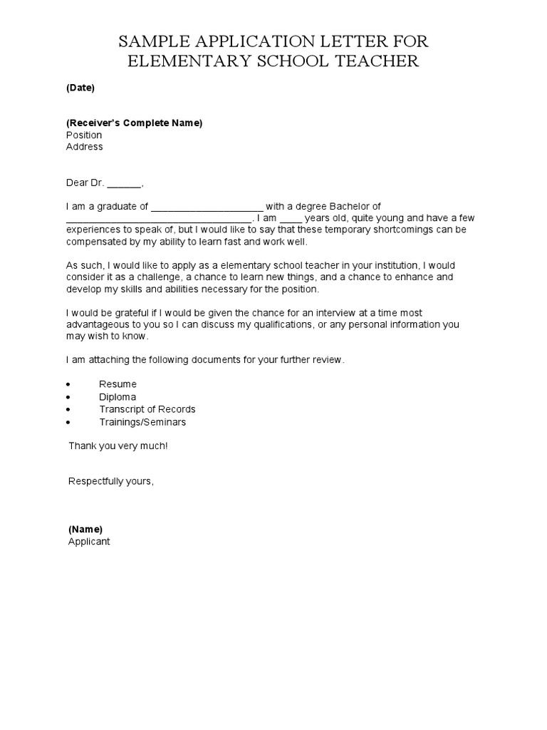 Application Letter for Elementary Teacher | PDF | Self-Improvement