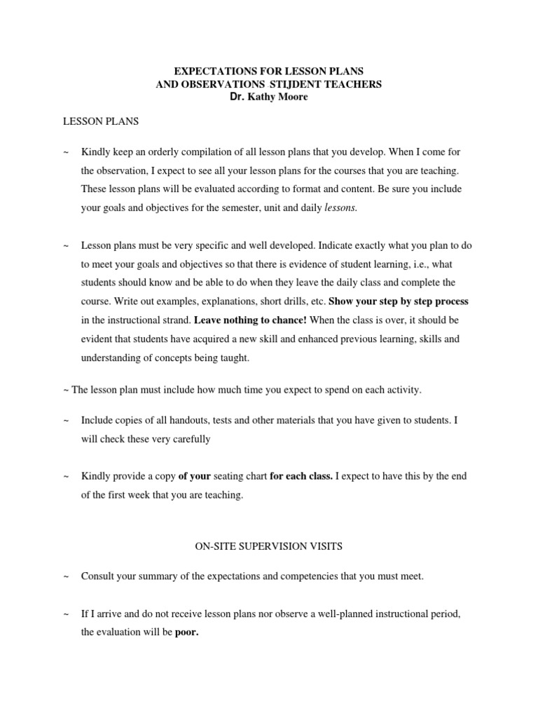 Lesson Plan Expectations for Student Teachers | PDF | Lesson Plan ...