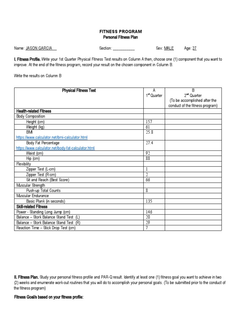 Sample Fitness Plan, Activity Log and Scoring Rubric | PDF | Physical ...