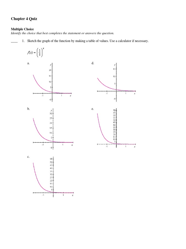 Chapter 4 Math Quiz: Graphs & Logarithms | PDF | Logarithm | Asymptote