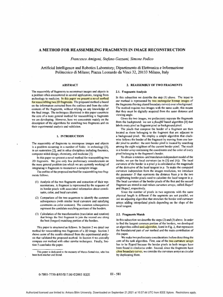 2 - A Method For Reassembling Fragments in Image Reconstruction | PDF | Curvature | Algorithms